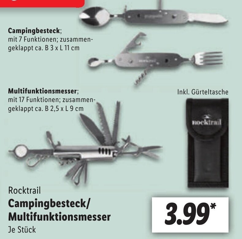 Rocktrail Campingbesteck/ Multifunktionsmesser Angebot bei Lidl