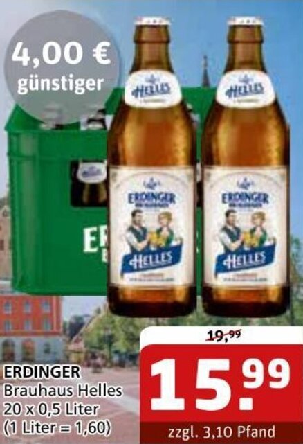 ERDINGER Brauhaus Helles 20 x 0,5 Liter Angebot bei Getränke Quelle