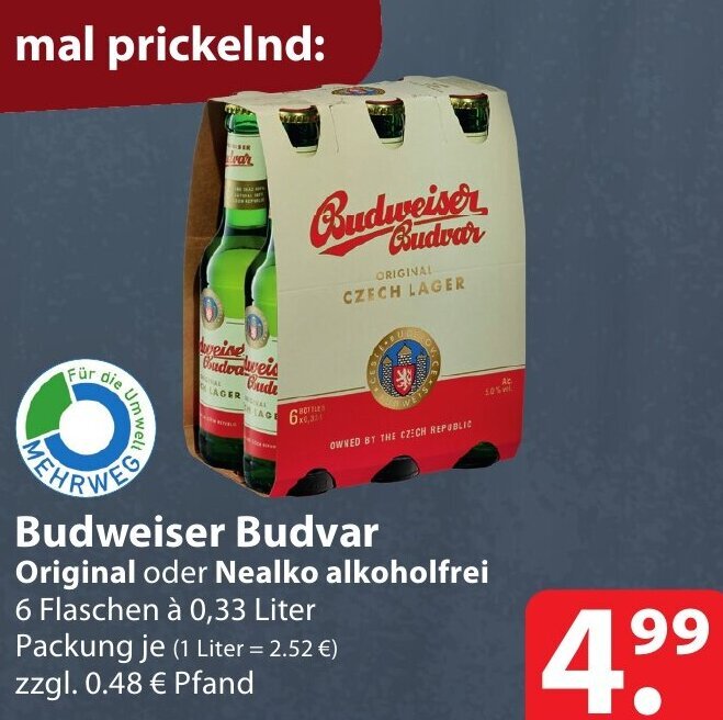 Budweiser Budvar Original oder Nealko alkoholfrei Angebot bei Famila ...