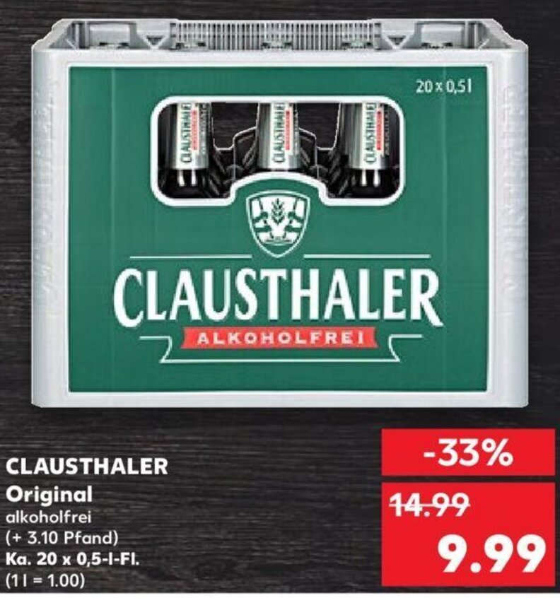 CLAUSTHALER Original alkoholfrei Ka. 20x0,5 L-Fl. Angebot bei Kaufland