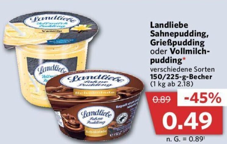 Landliebe Sahnepudding, Grießpudding oder Vollmilch-pudding*150/225-g ...