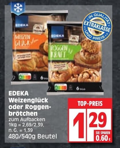 EDEKA Weizenglück oder Roggen-brötchen 480/540g Angebot bei Edeka