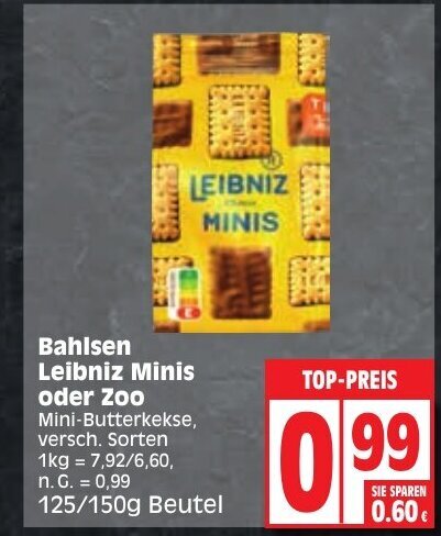 Bahlsen Leibniz Minis oder Zoo Mini-Butterkekse 125/150g Angebot bei Edeka