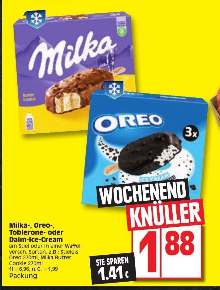 Milka-, Oreo-, Toblerone- oder Daim-Ice-Cream Angebot bei Edeka