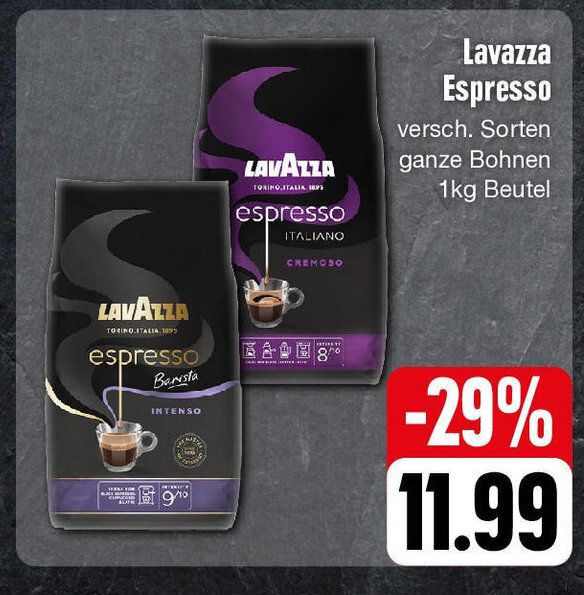 Lavazza Espresso versch. Sorten ganze Bohnen 1kg Beutel Angebot bei Edeka