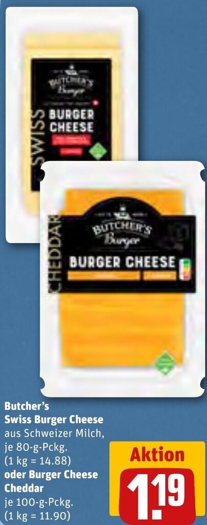 Butcher's Swiss Burger Cheese 80-g oder Burger Cheese Cheddar 100 g ...