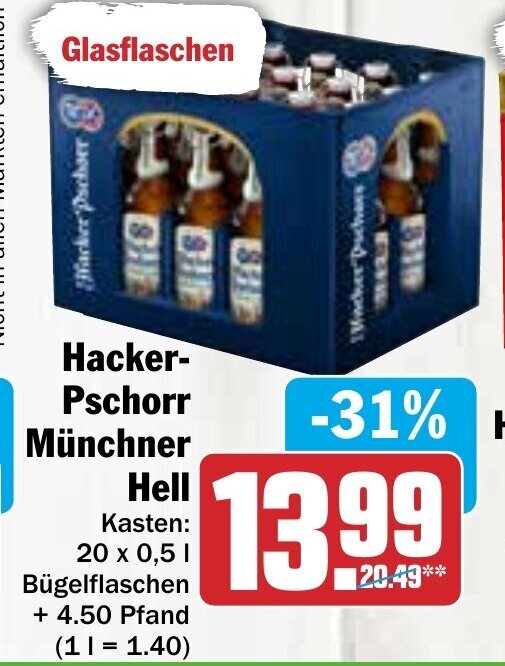 Hacker- Pschorr Münchner Hell 20x0,5l Angebot bei HIT
