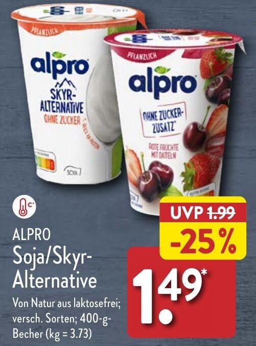 ALPRO Soja/Skyr-Alternative 400 g Becher Angebot bei Aldi Nord