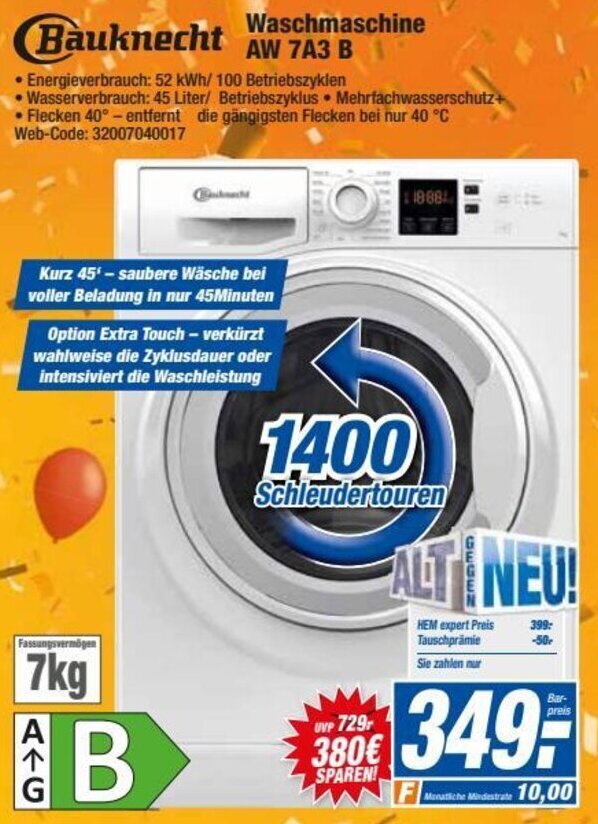 Bauknecht Waschmaschine AW 743 B Angebot bei HEM Expert