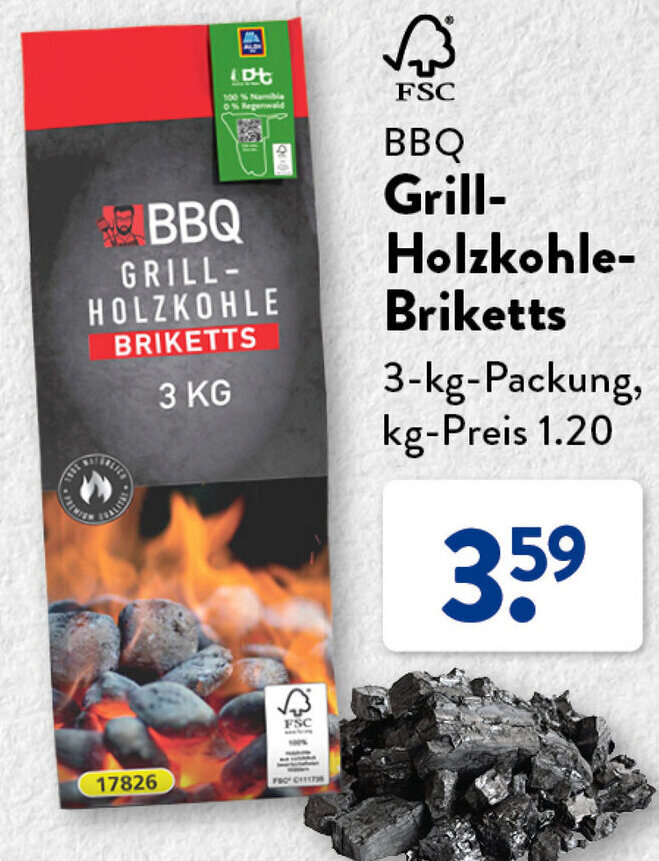 BBQ Grill-Holzkohle Briketts 3-kg-Packung Angebot bei Aldi Süd