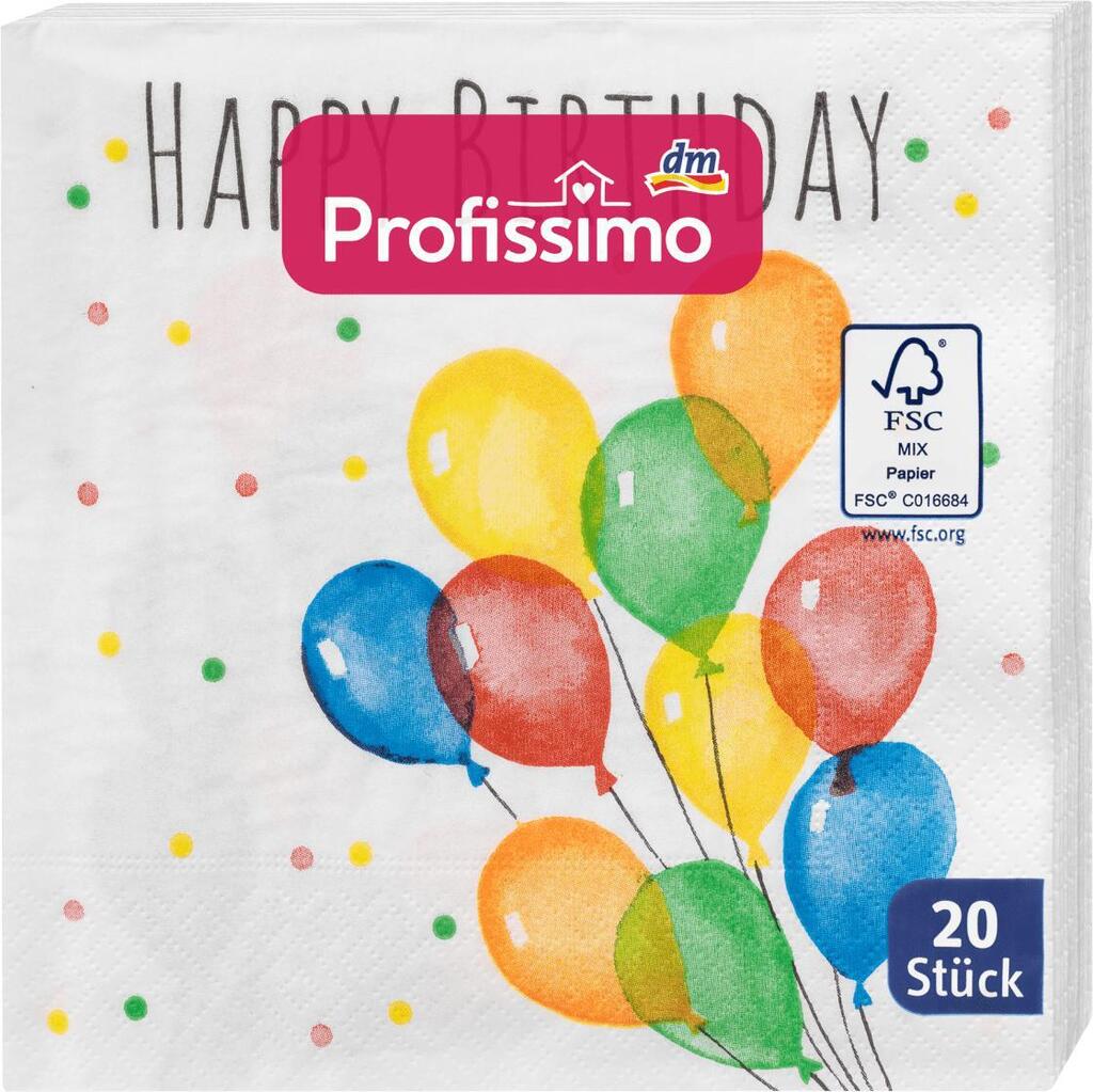 Profissimo servietten happy birthday (33x33 cm) Angebot bei dm drogerie