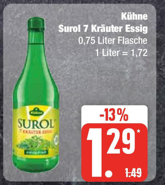 Kühne Surol 7 Kräuter Essig 0,75 Liter Flasche Angebot bei Edeka