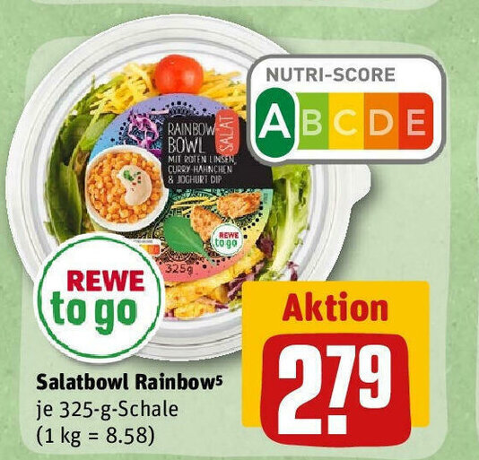 REWE to go Salatbowl Rainbows je 325-g-Schale (1 kg = 8.58) Angebot bei ...