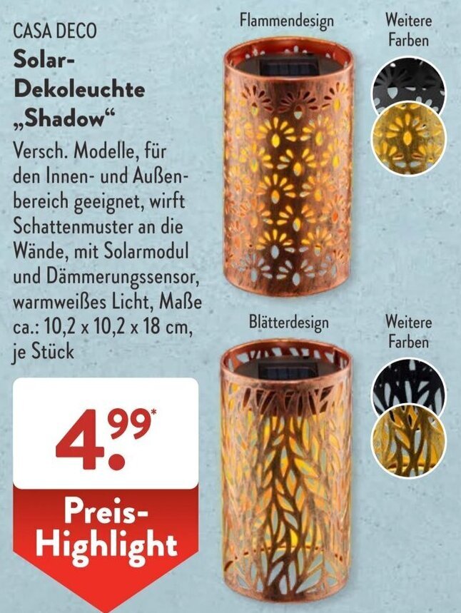 CASA DECO Solar Dekoleuchte ,,Shadow" Angebot bei Aldi Süd