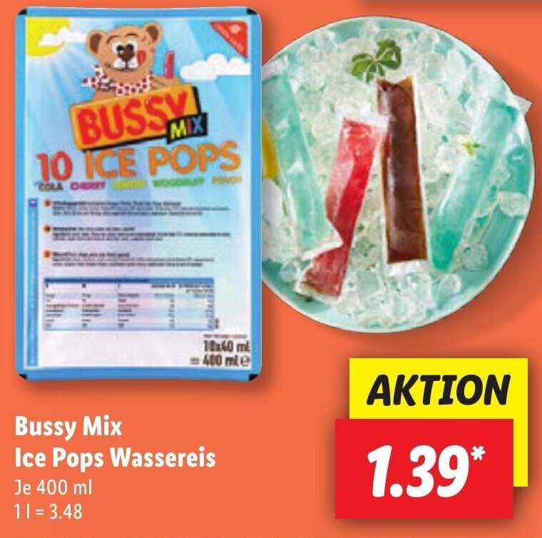Bussy Mix Ice Pops Wassereis 400 ml Angebot bei Lidl