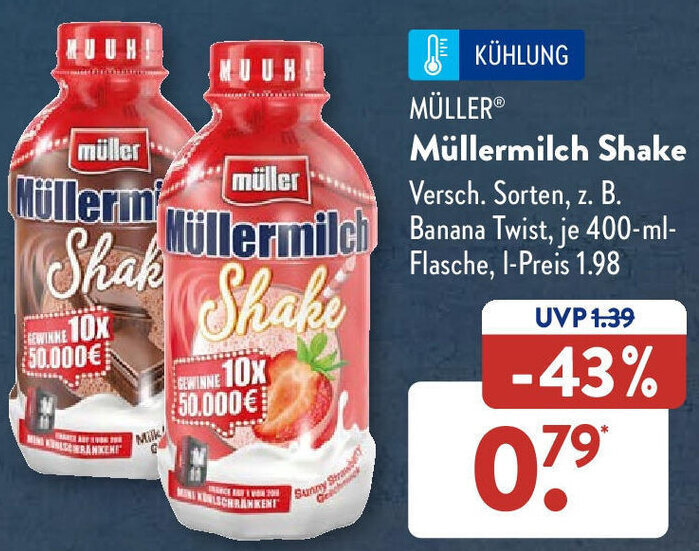 MÜLLER® Müllermilch Shake 400 ml Flasche Angebot bei Aldi Süd