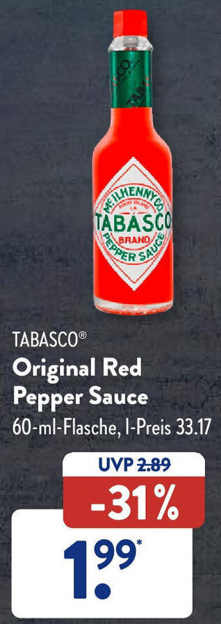TABASCO® Original Red Pepper Sauce 60-ml-Flasche Angebot bei Aldi Süd