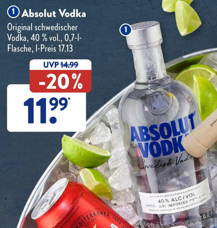 Absolut Vodka 0,7 L Flasche Angebot bei Aldi Süd