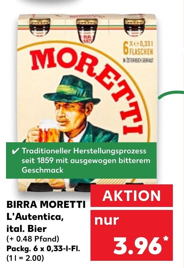 Birra Moretti L'Autentica, ital. Bier 6x0,33L Angebot bei Kaufland