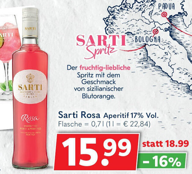 Sarti Rosa Aperitif 17% Vol. 0,7 L Flasche Angebot bei Getränkeland