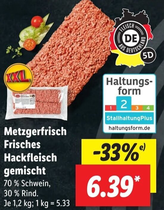 Metzgerfrisch Frisches Hackfleisch gemischt 1,2 kg Angebot bei Lidl