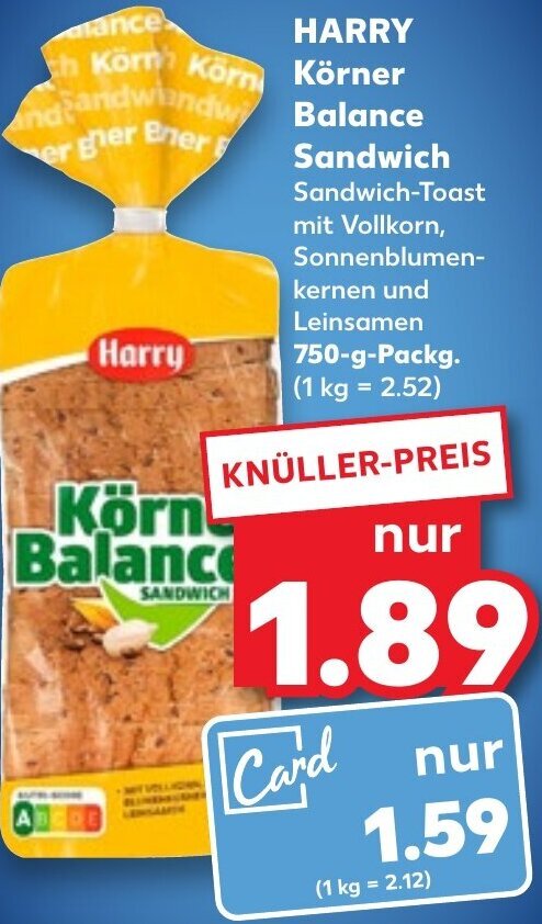 HARRY Körner Balance Sandwich 750 g Packg. Angebot bei Kaufland