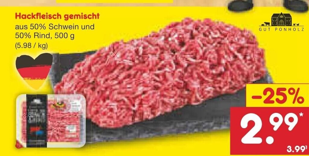 Hackfleisch gemischt aus 50% Schwein und 50% Rind, 500 g Angebot bei ...