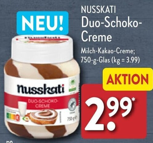 NUSSKATI Duo Schoko Creme 750 g Glas Angebot bei Aldi Nord