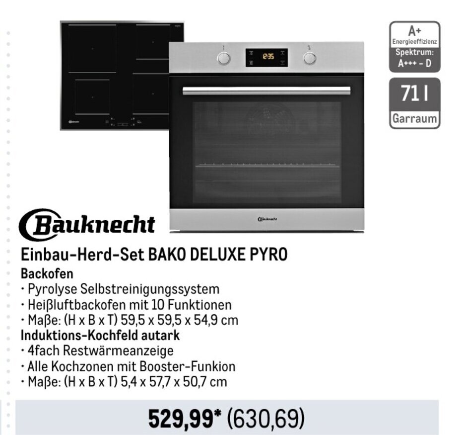 Bauknecht Einbau-Herd-Set BAKO DELUXE PYRO Backofen Angebot bei METRO