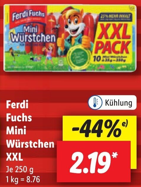 Ferdi Fuchs Mini Würstchen XXL 250 g Angebot bei Lidl