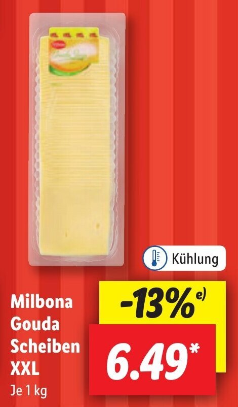 Milbona Gouda Scheiben XXL 1 kg Angebot bei Lidl