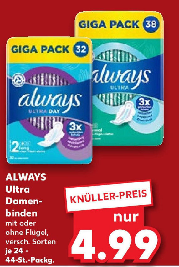 ALWAYS Ultra Damen-binden 24 - 44-St.-Packg. Angebot bei Kaufland