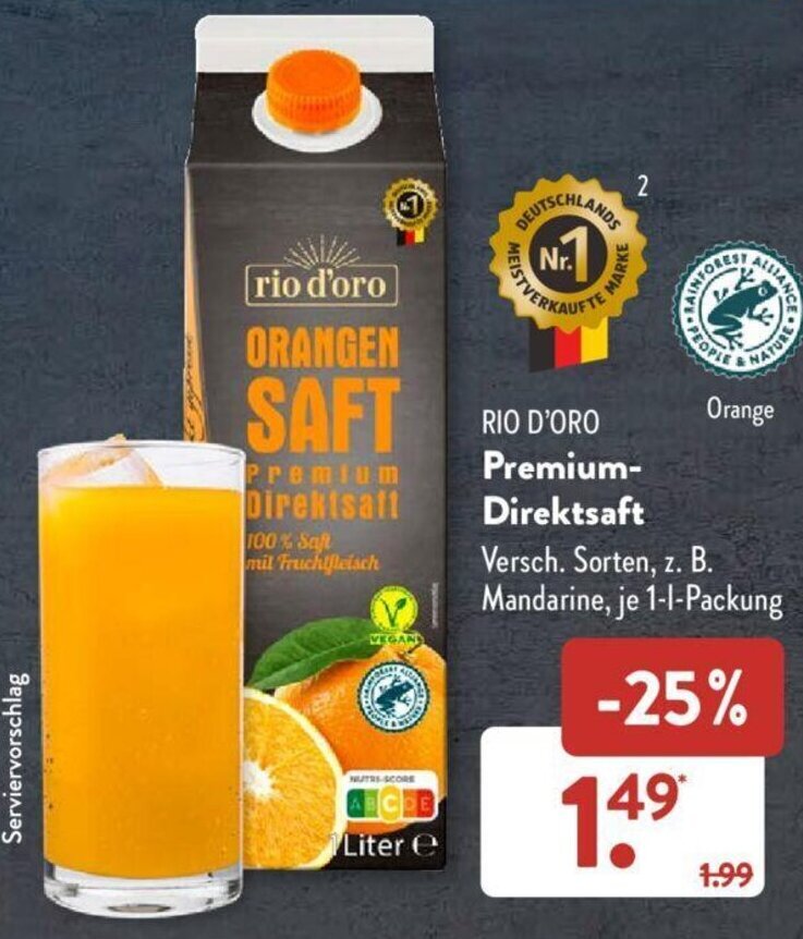 RIO D'ORO Premium Direktsaft 1 L Packung Angebot bei Aldi Süd