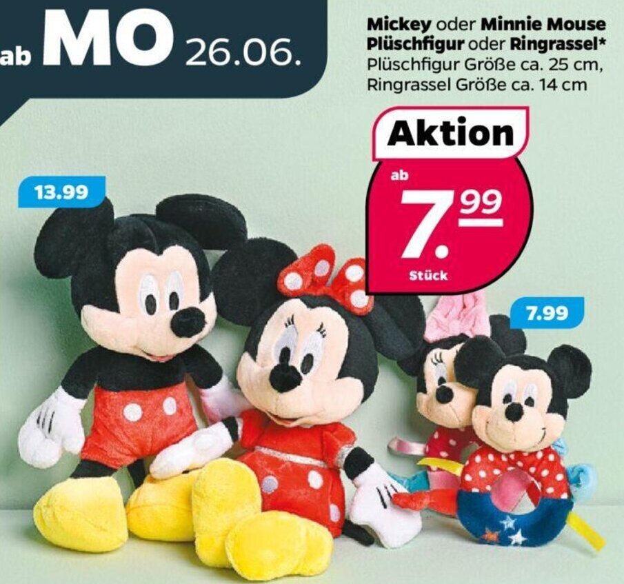 Mickey oder Minnie Mouse Plüschfigur oder Ringrassel Angebot bei NETTO
