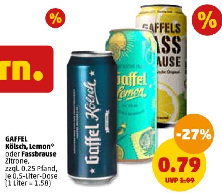 GAFFEL Kölsch, Lemon* oder Fassbrause 0,5-Liter-Dose Angebot bei PENNY