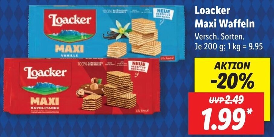 Loacker Maxi Waffeln 200 g Angebot bei Lidl