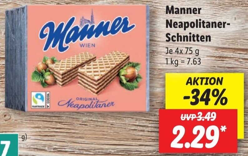 Manner Neapolitaner-Schnitten 4x 75 g Angebot bei Lidl