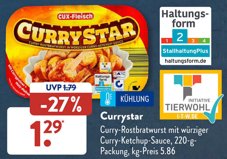 CUX-Fleisch Currystar 220 g Packung Angebot bei Aldi Süd