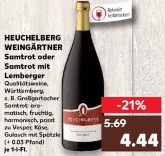 HEUCHELBERG WEINGÄRTNER Samtrot oder Samtrot mit Lemberger 1 L-Fl ...