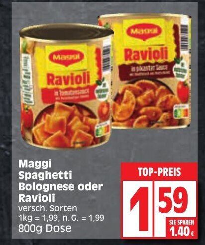 Maggi Spaghetti Bolognese oder Ravioli 800g Angebot bei Edeka