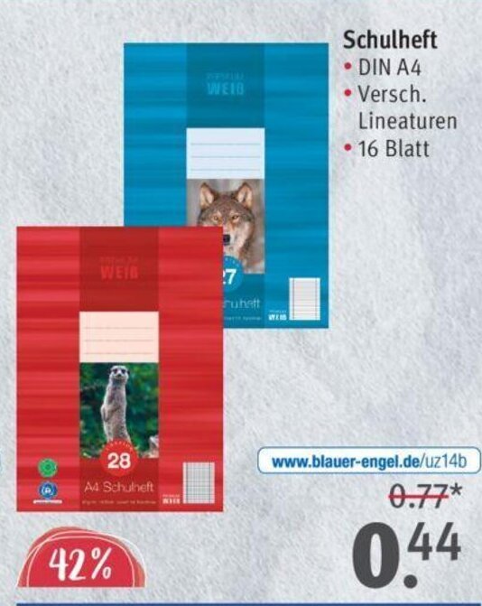 Schulheft • DIN A4 • Versch. Lineaturen . 16 Blatt Angebot bei Rossmann