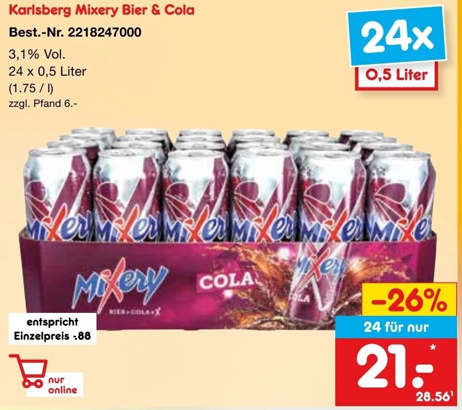 Karlsberg Mixery Bier & Cola 24 x 0,5 Liter Angebot bei Netto Marken ...