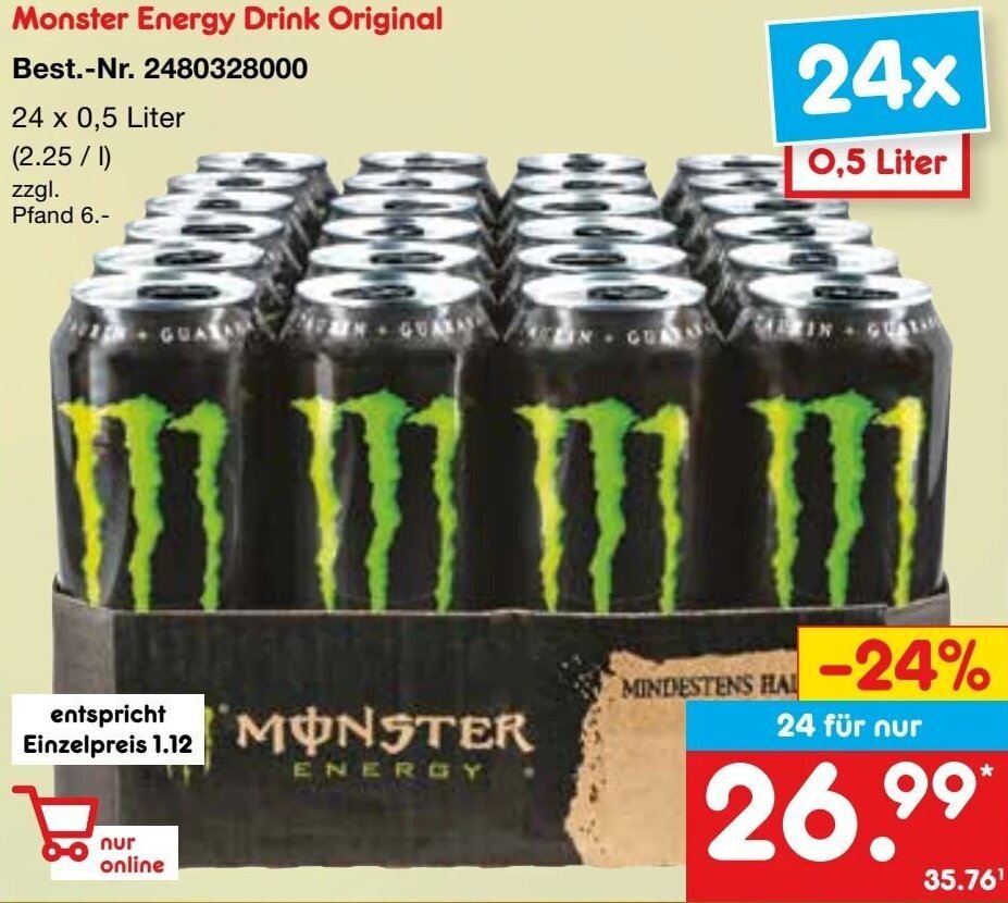 Monster Energy Drink Original 24 x 0,5 Liter Angebot bei Netto Marken ...