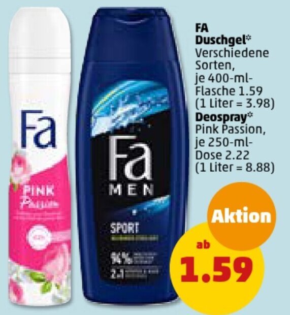 FA Duschgel 400-ml-Flasche oder Deospray 250 ml Dose Angebot bei PENNY