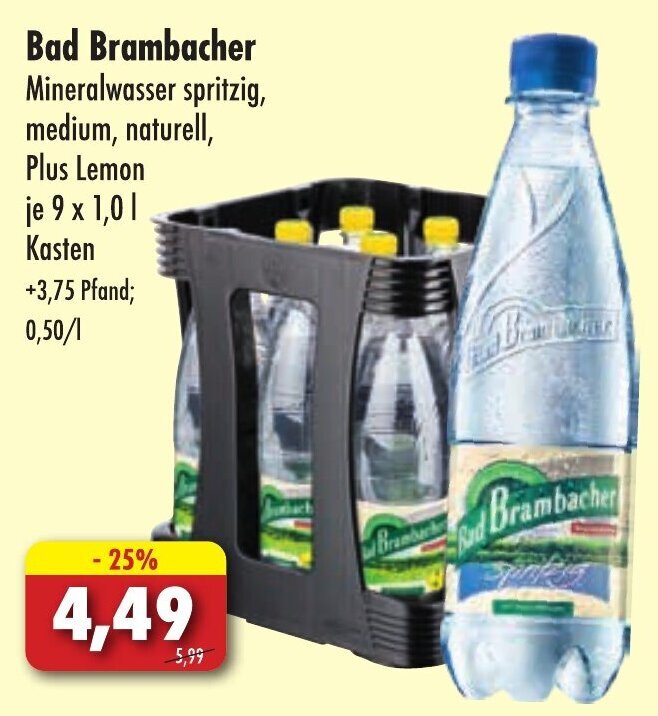 Bad Brambacher Mineralwasser9 x 1,0 l Kasten Angebot bei Lösch Depot