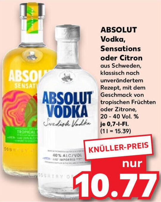 ABSOLUT Vodka, Sensations oder Citron 0,7 L-Fl. Angebot bei Kaufland