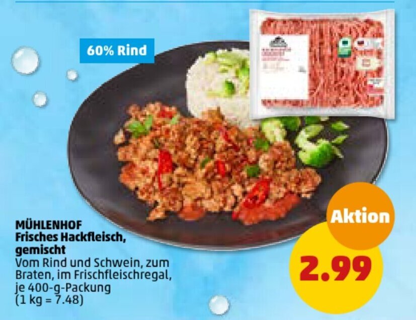 MÜHLENHOF Frisches Hackfleisch, gemischt 400 g Angebot bei PENNY