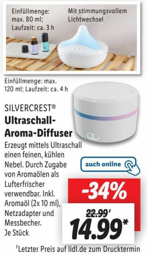 SILVERCRESTⓇ Ultraschall Aroma-Diffuser Angebot bei Lidl
