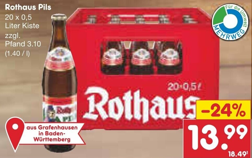 Rothaus Pils 20x0,5 Liter Kiste Angebot bei Netto Marken-Discount