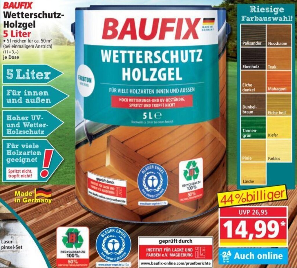 BAUFIX Wetterschutz Holzgel 5 Liter Angebot bei Norma